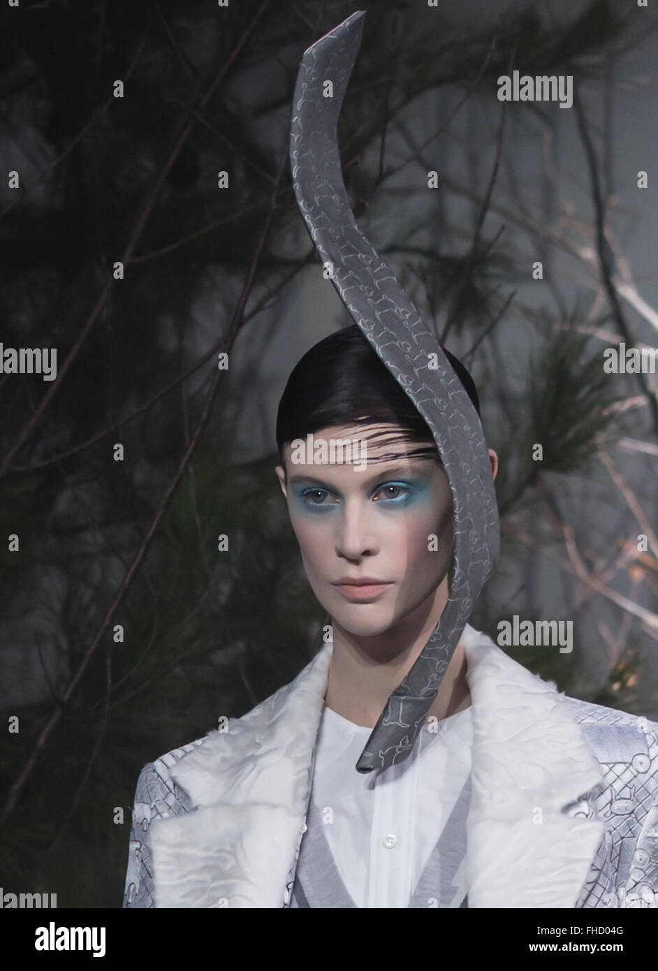 New York City, USA - February 15, 2016: Sarah Abney, details, walks the ...