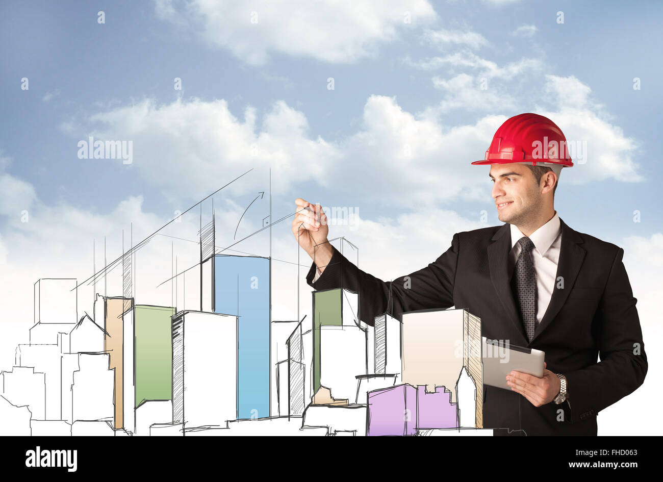 Construction worker planning a city sight Stock Photo - Alamy