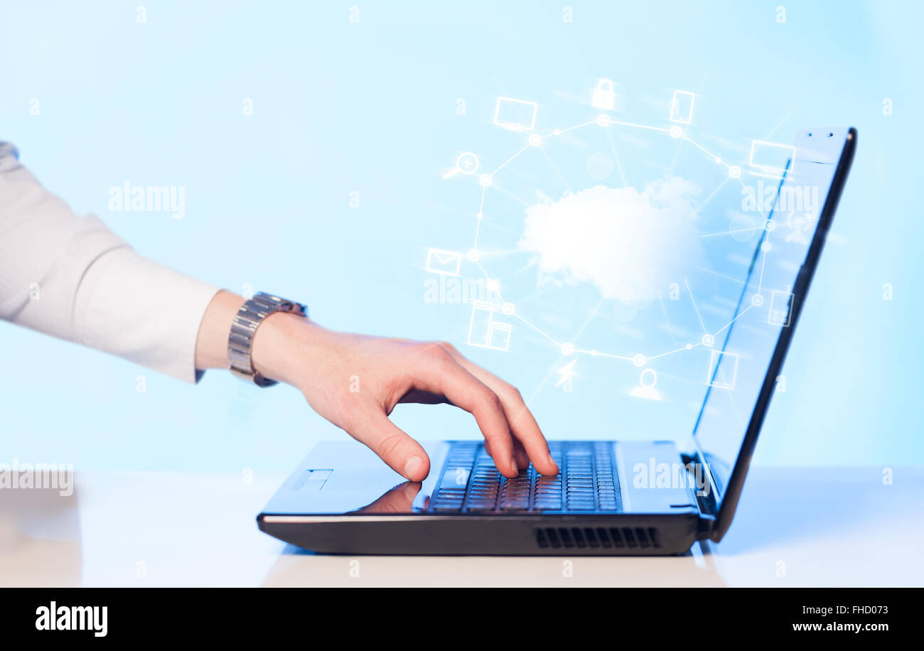 Hand working with a Cloud Computing diagram Stock Photo - Alamy