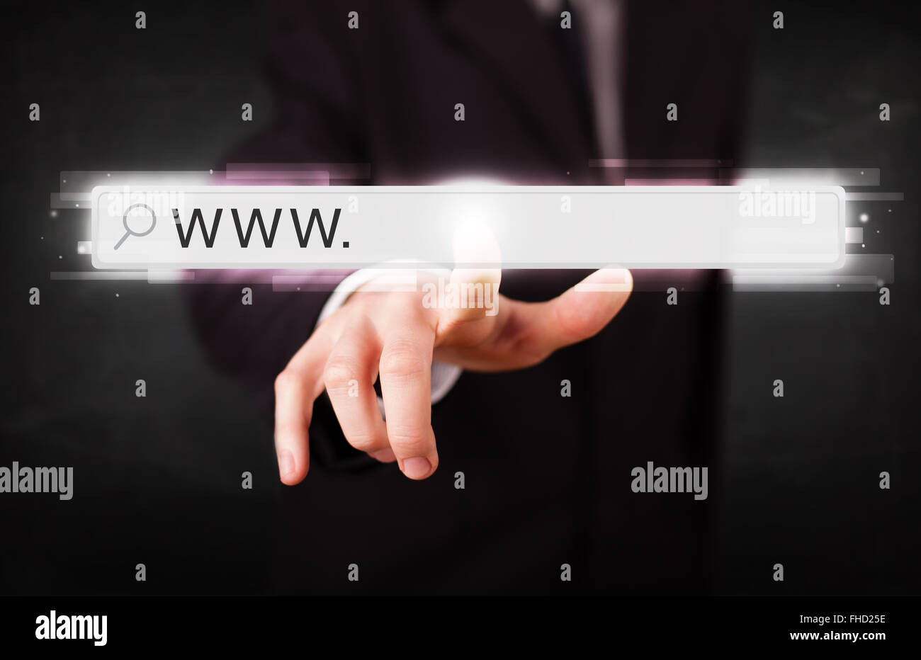 Young businessman touching web browser address bar with www sign Stock ...