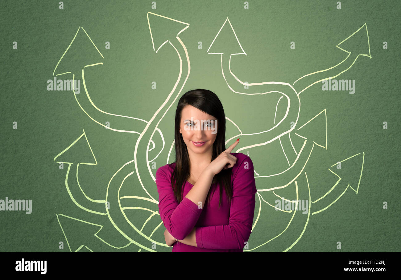 Beautiful girl thinking a solution Stock Photo - Alamy
