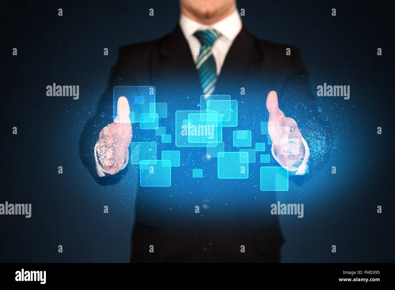man holding abstract icons Stock Photo - Alamy