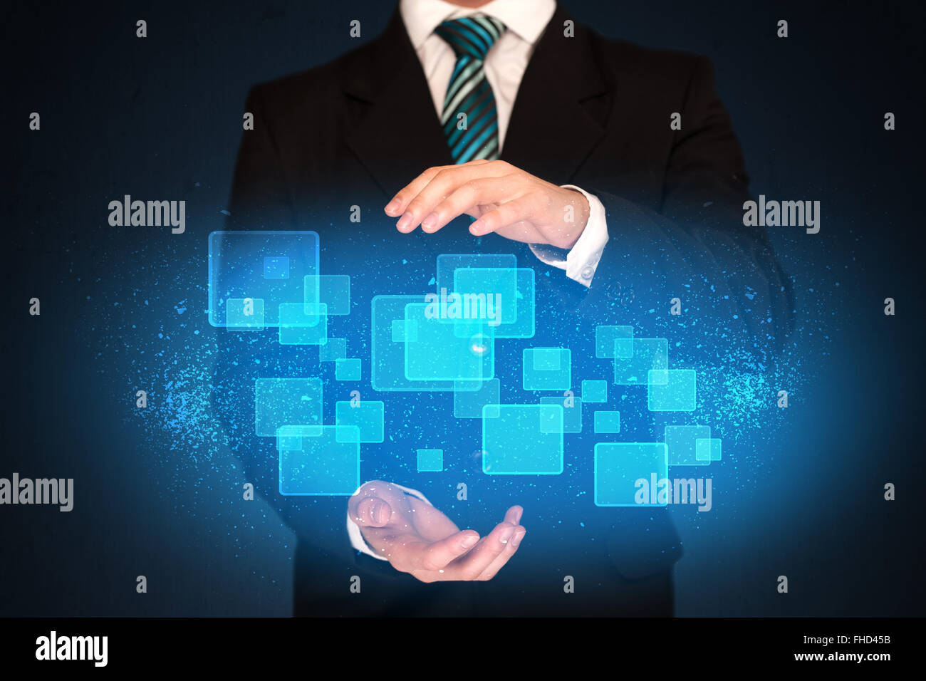 man holding abstract icons Stock Photo - Alamy