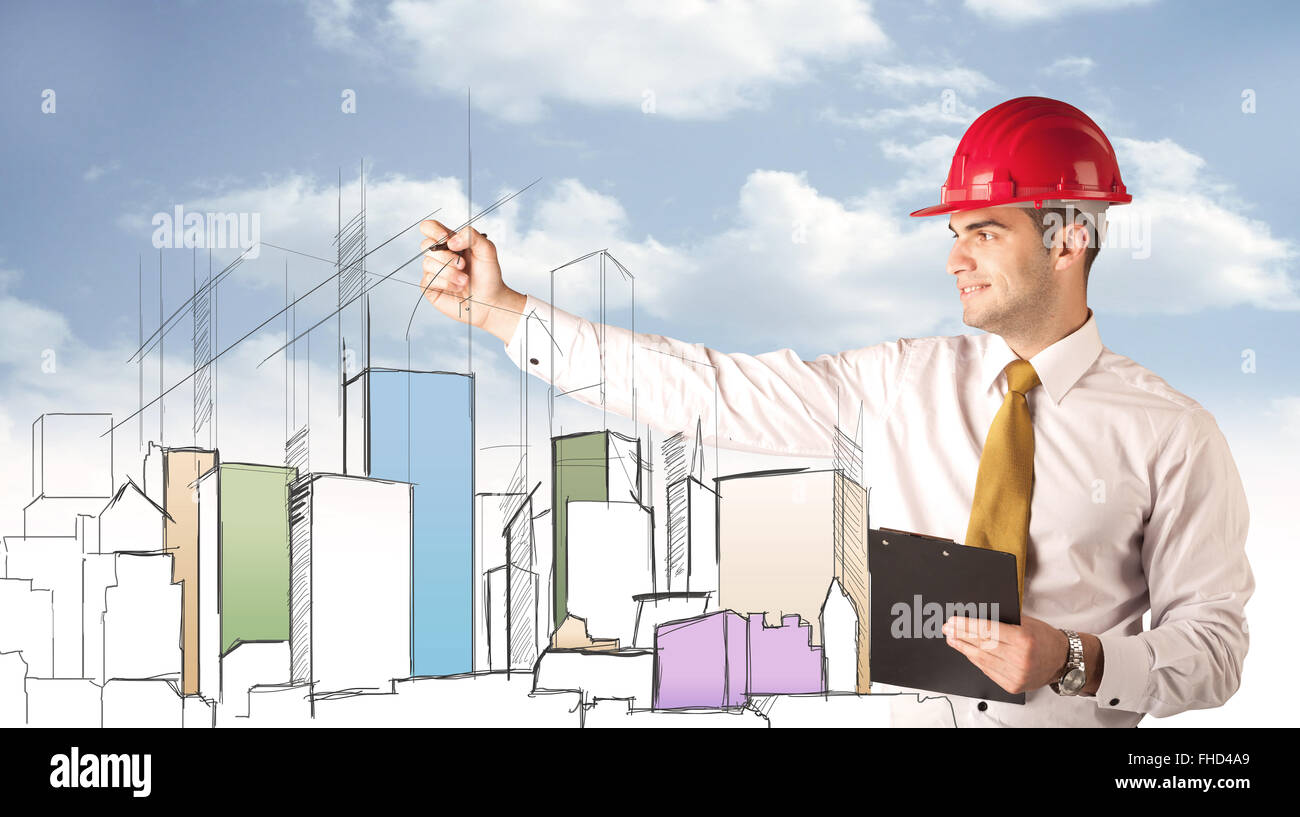 Construction worker planning a city sight Stock Photo - Alamy
