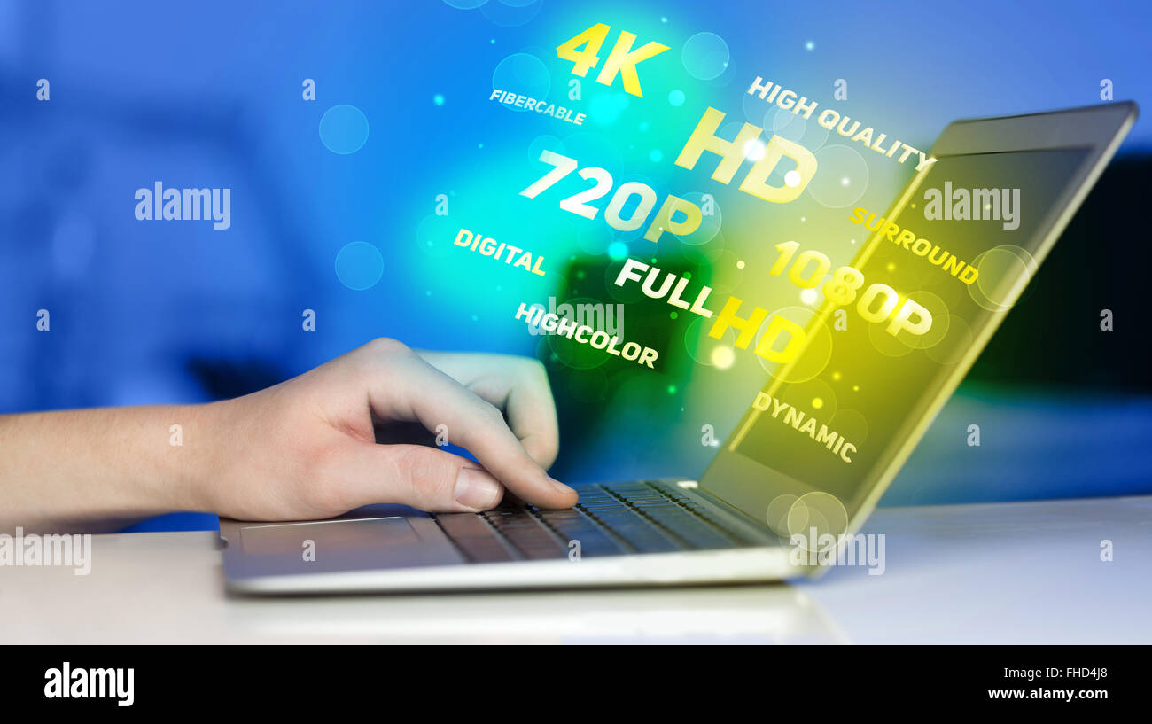 Man choosing display resolution Stock Photo - Alamy