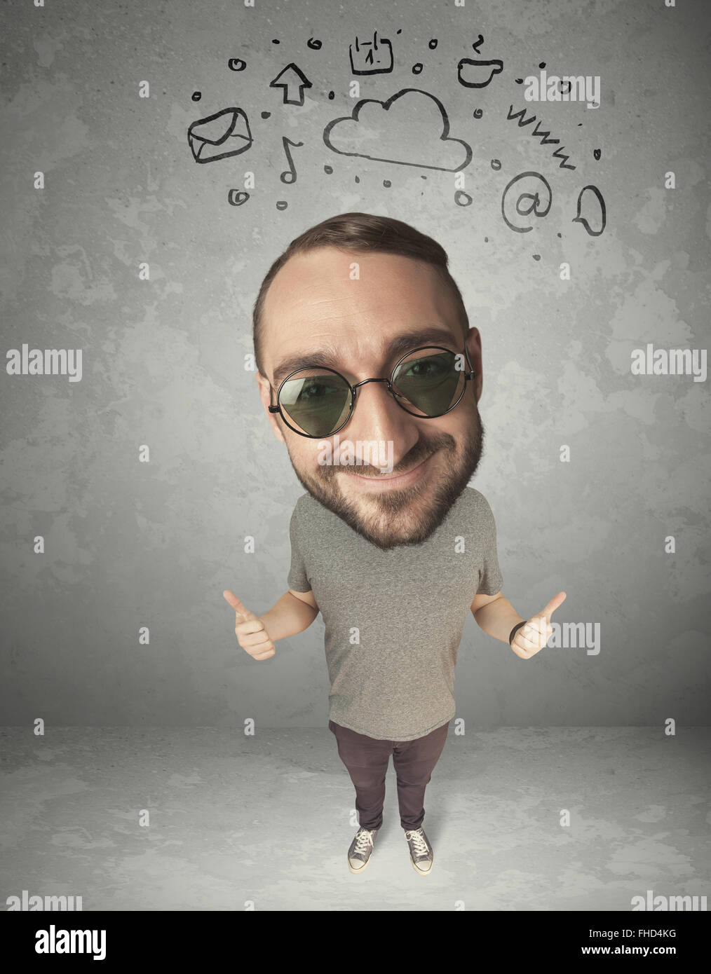 Big head person with social media marks Stock Photo - Alamy