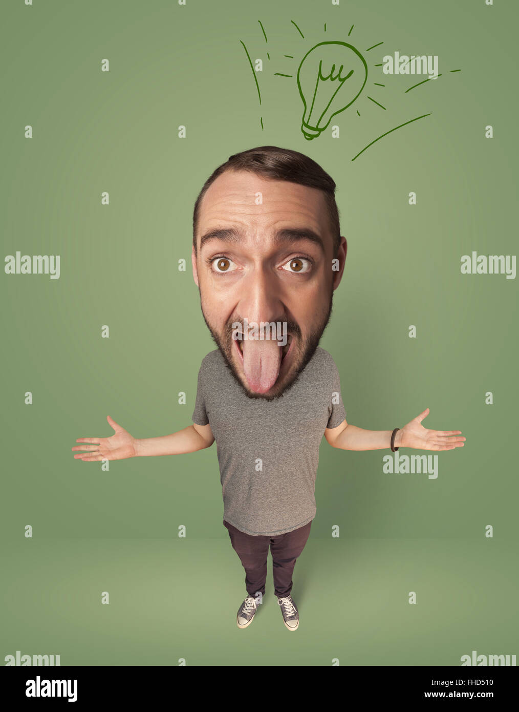 Big head person with idea bulb Stock Photo - Alamy