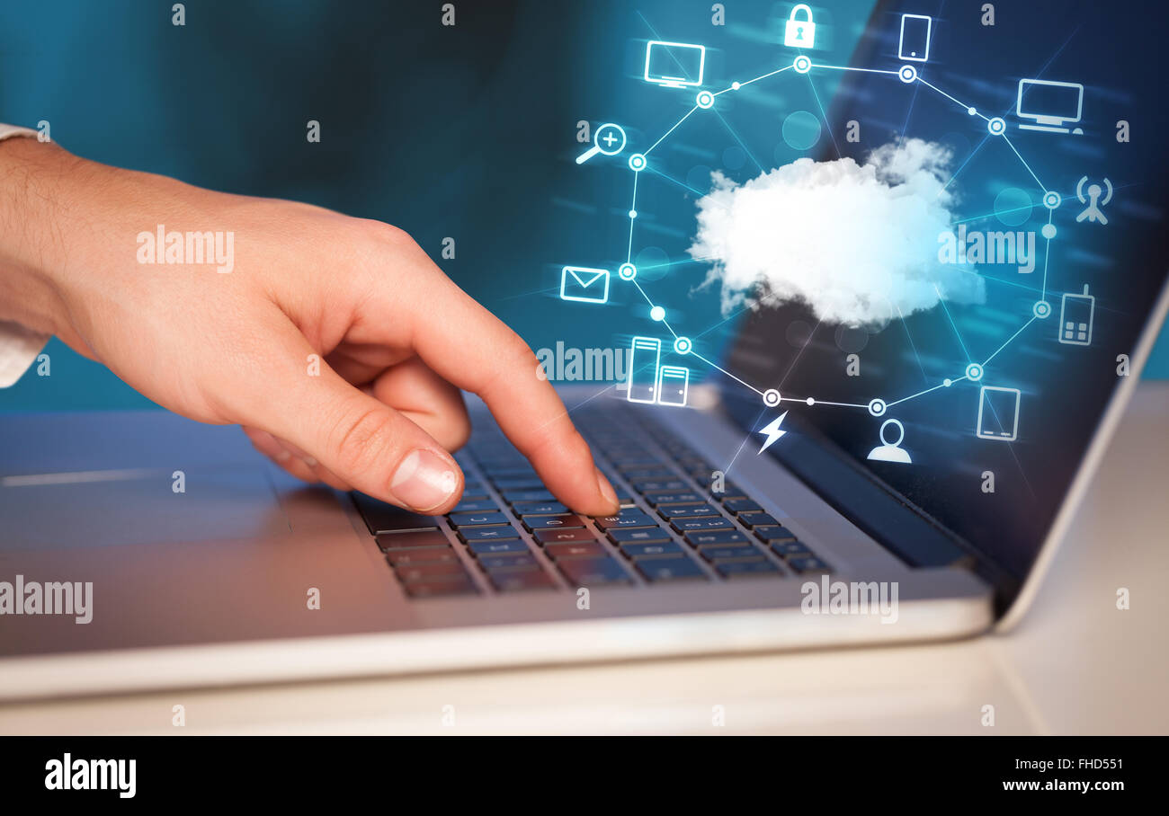 Hand working with a Cloud Computing diagram Stock Photo - Alamy