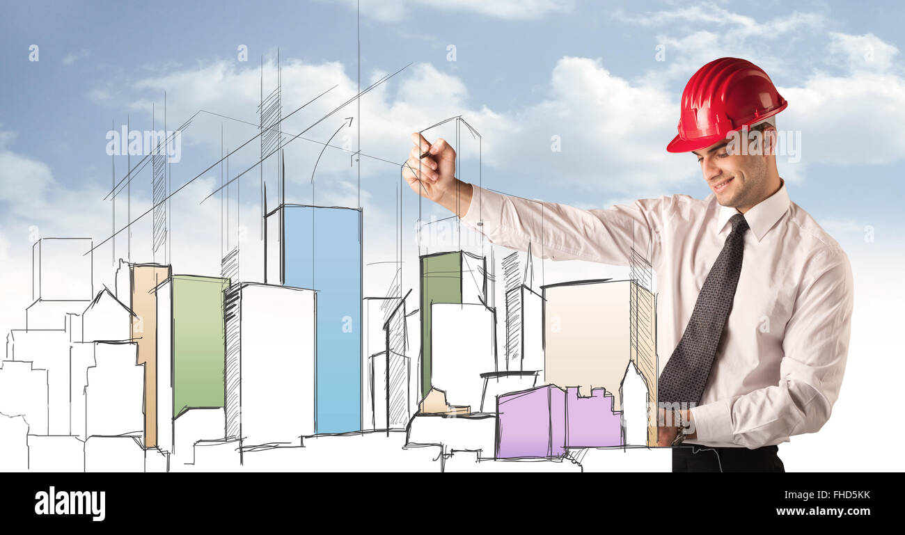 Construction worker planning a city sight Stock Photo - Alamy