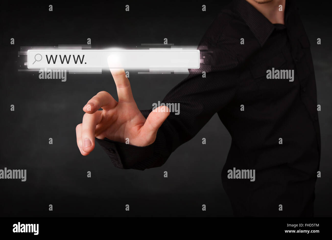 Young businessman touching web browser address bar with www sign Stock ...