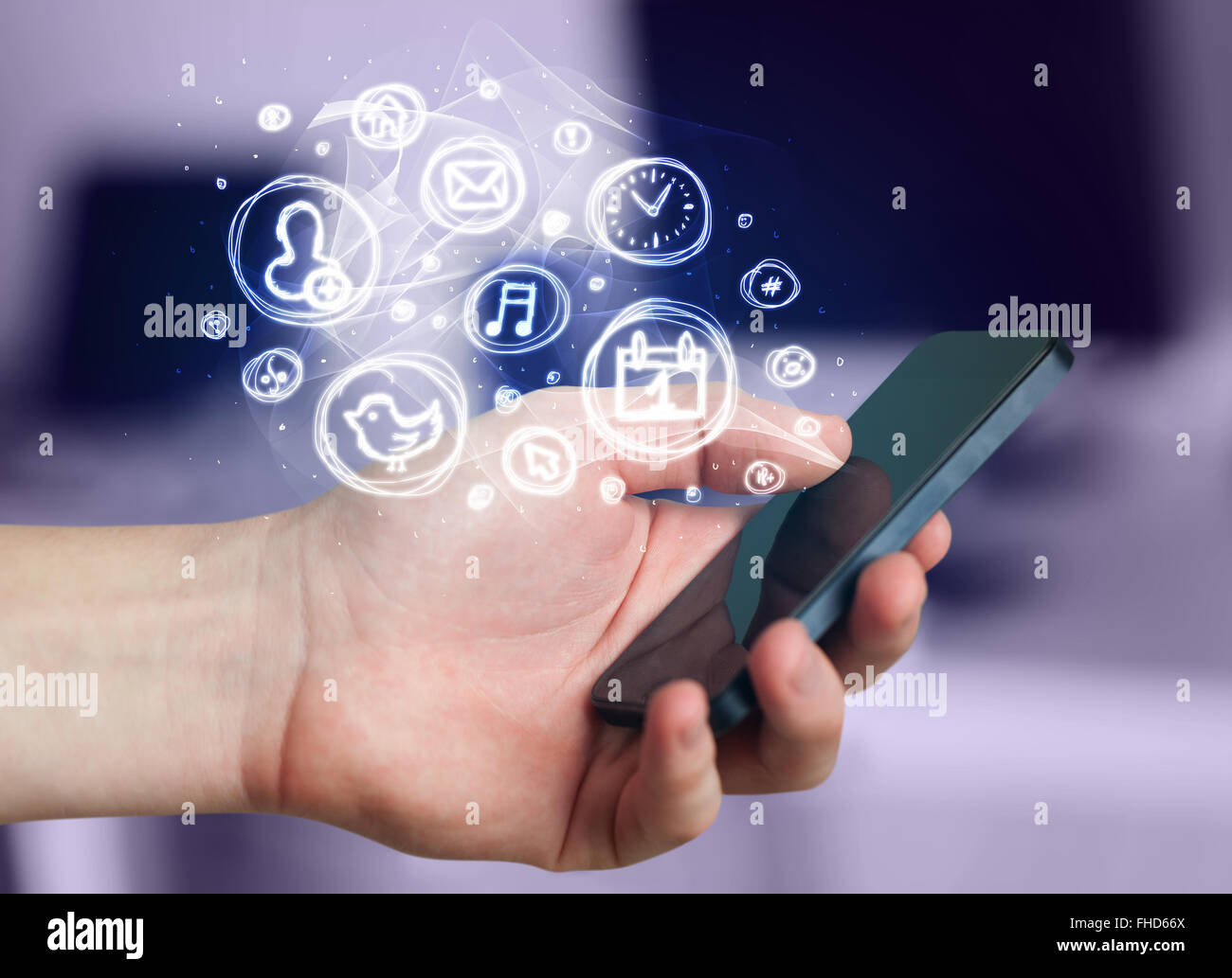 Hand holding smartphone with mobile app choices Stock Photo - Alamy