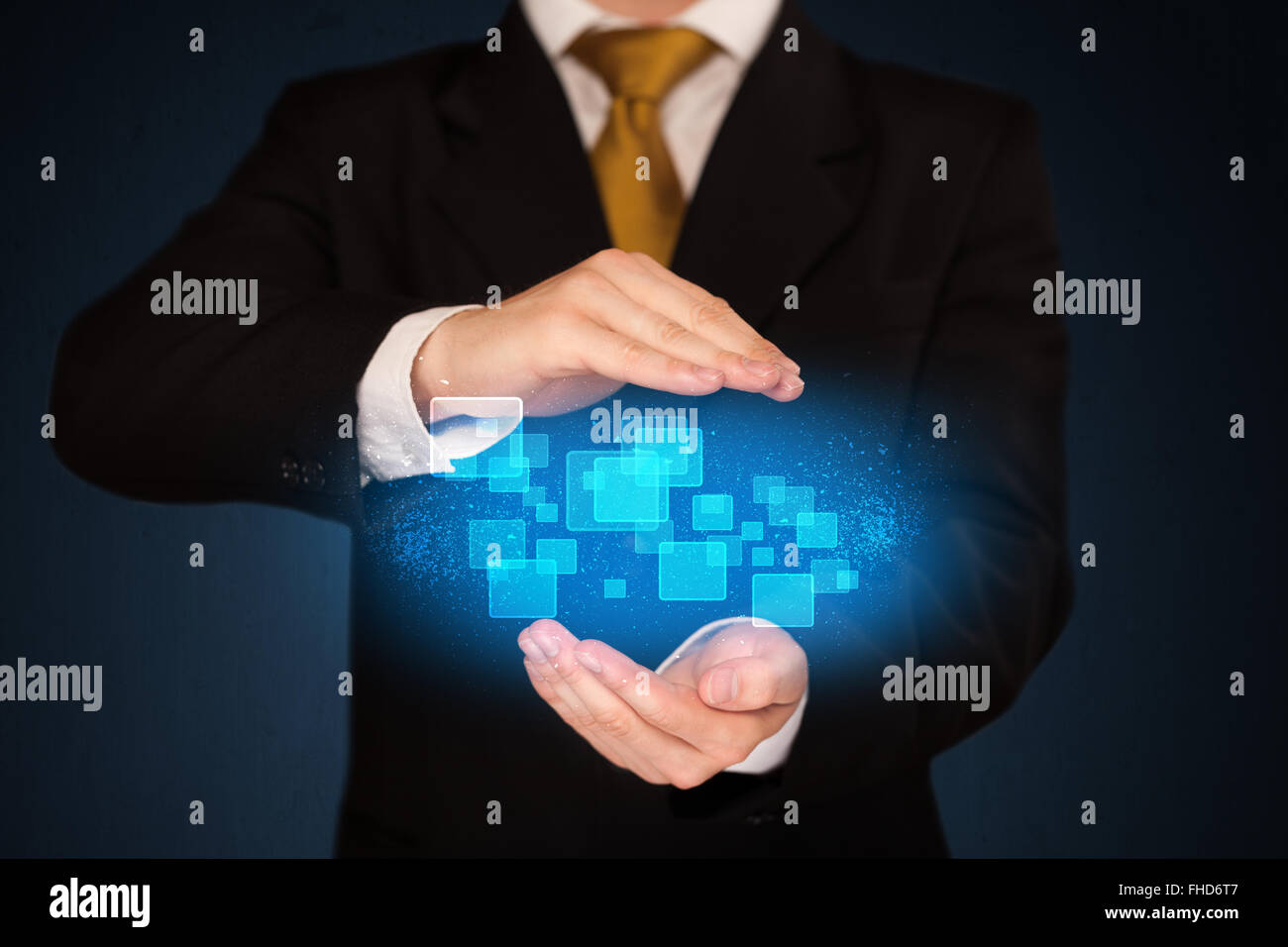 man holding abstract icons Stock Photo - Alamy
