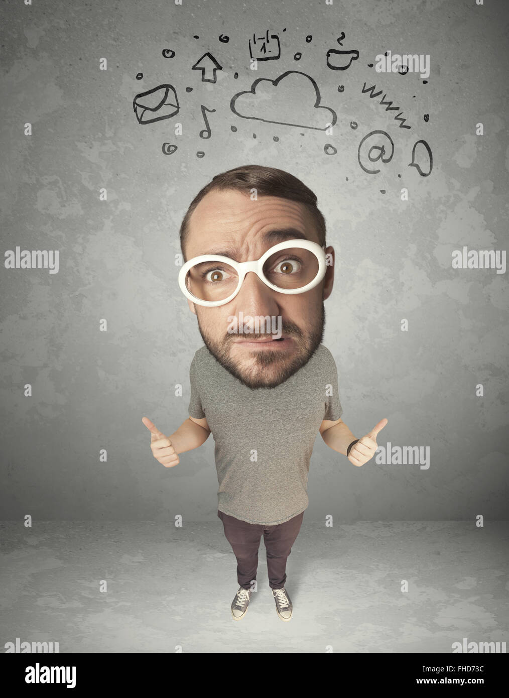 Big head person with social media marks Stock Photo - Alamy