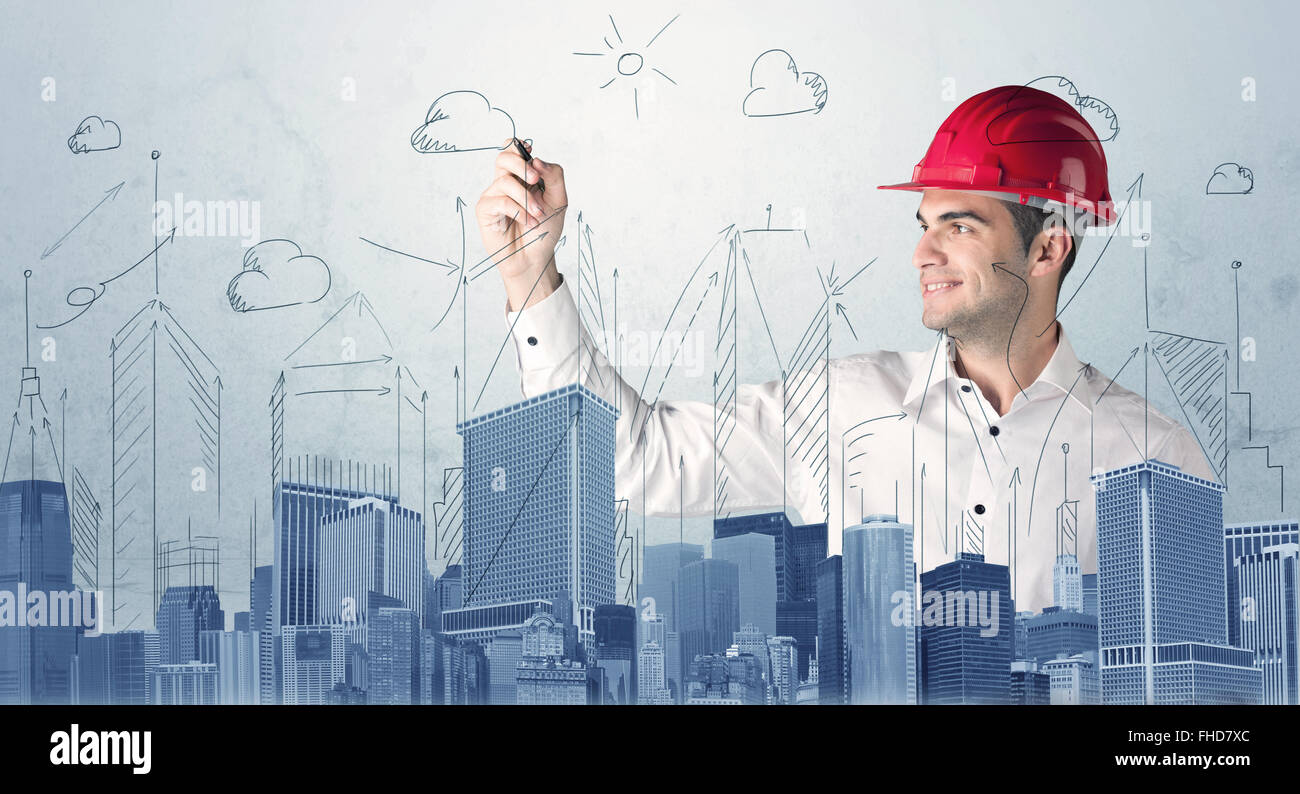 Young worker drawing a city sight Stock Photo - Alamy