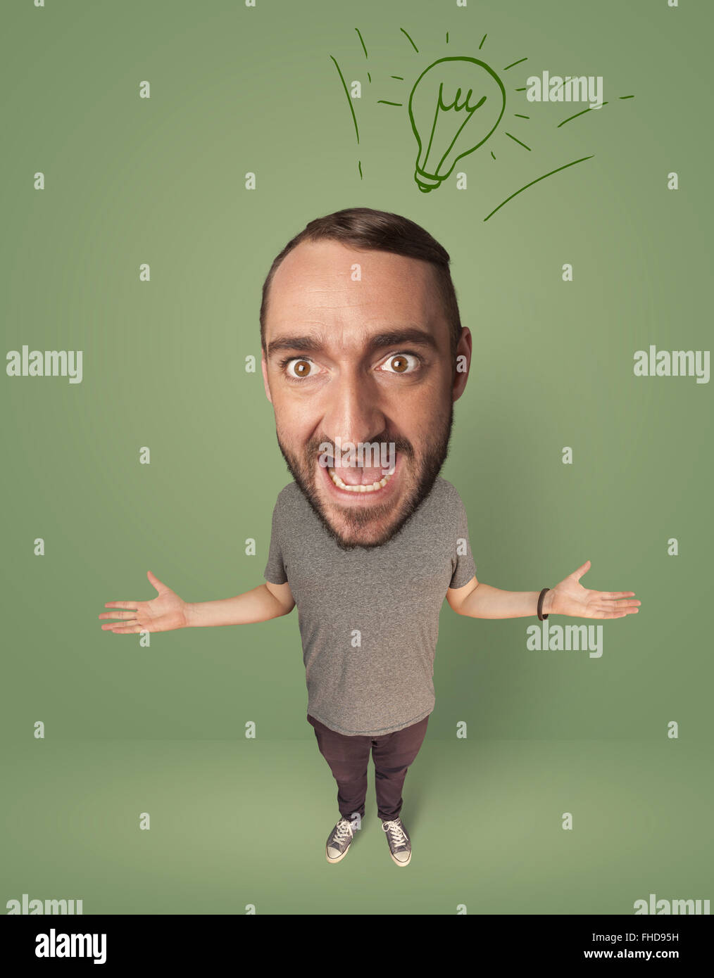 Big head person with idea bulb Stock Photo - Alamy