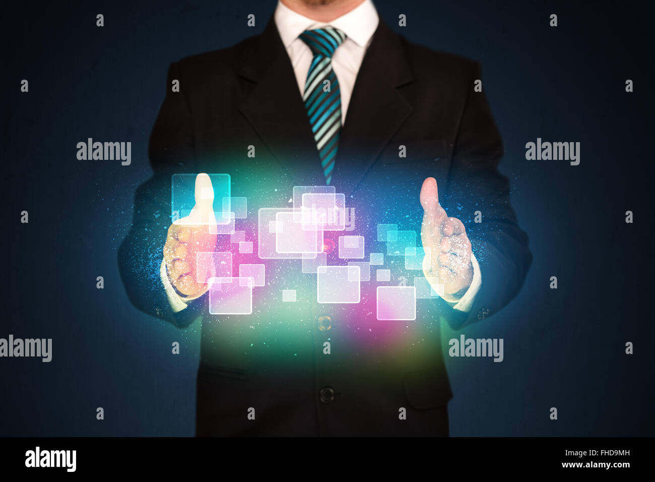 man holding abstract icons Stock Photo - Alamy