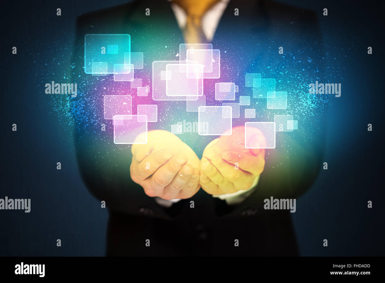 man holding abstract icons Stock Photo - Alamy