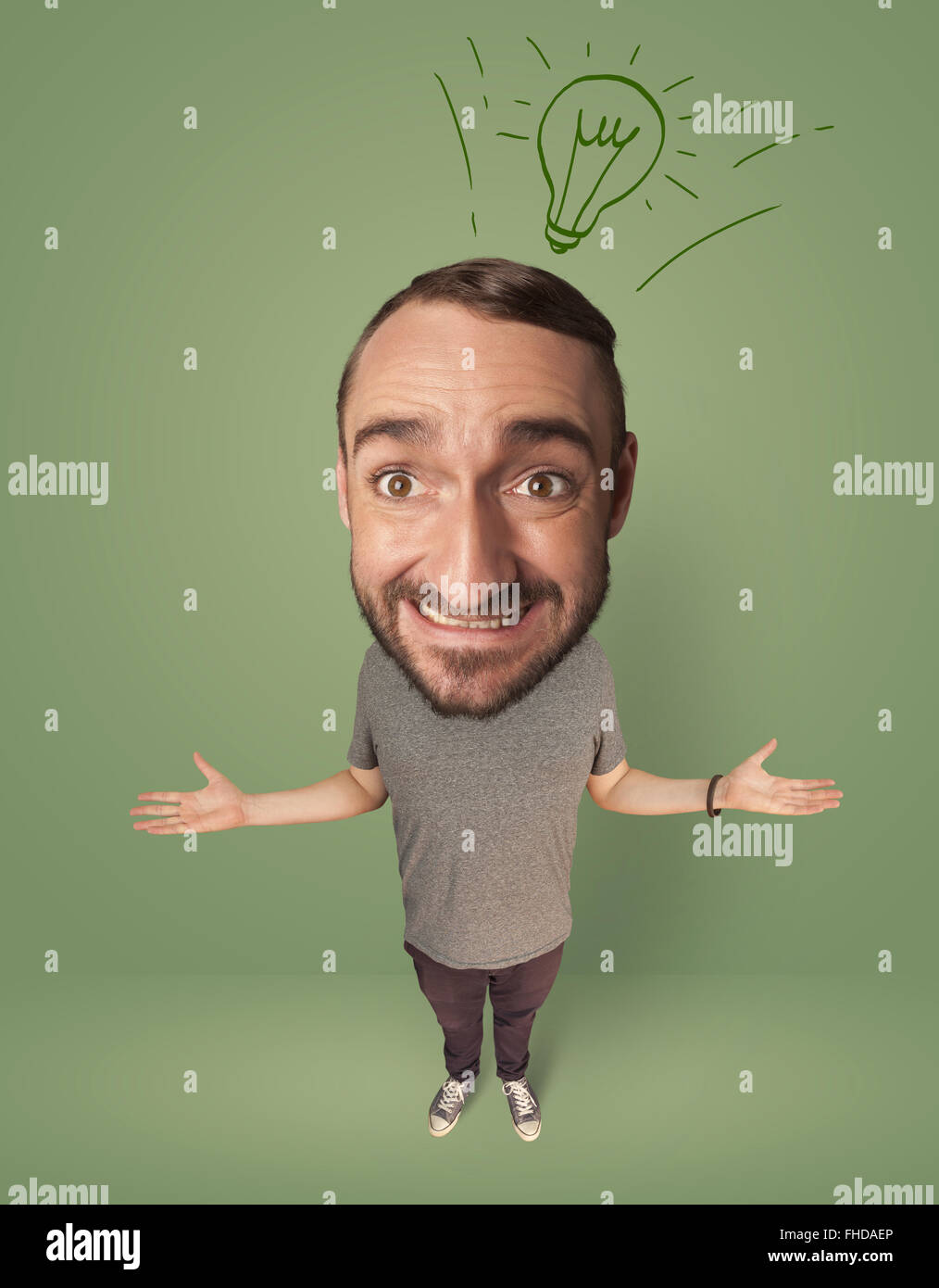 Big head person with idea bulb Stock Photo - Alamy