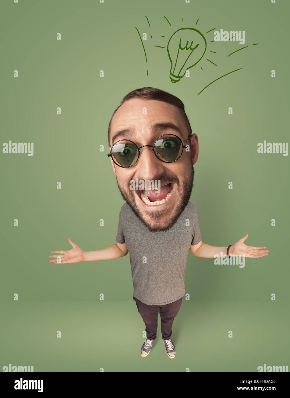 Big head person with idea bulb Stock Photo - Alamy
