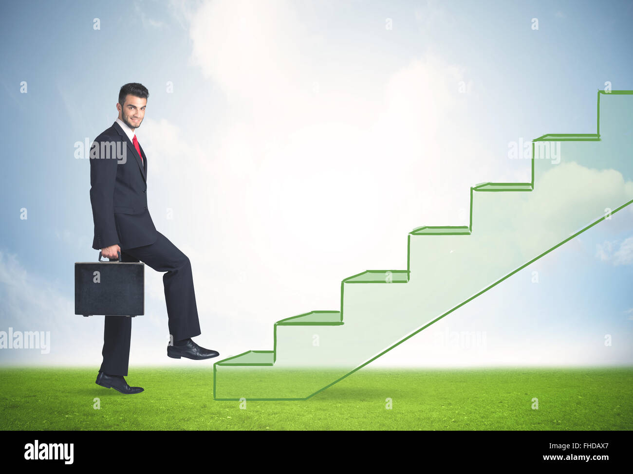 Stepping up a staircase Stock Photo - Alamy