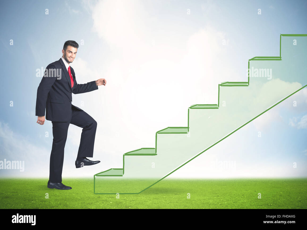 Stepping up a staircase Stock Photo - Alamy