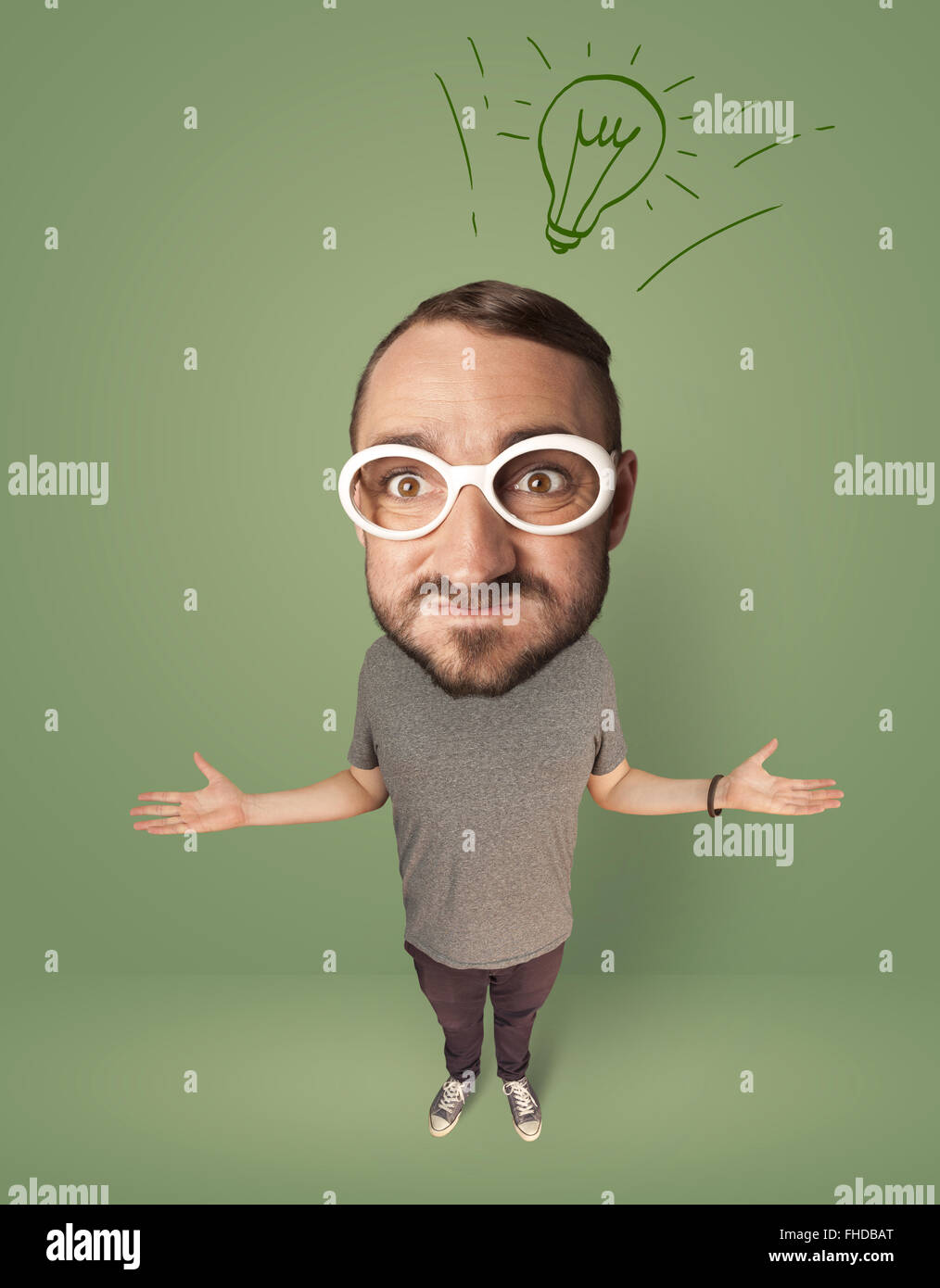 Big head person with idea bulb Stock Photo - Alamy