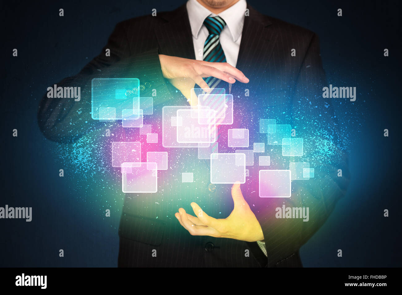 man holding abstract icons Stock Photo - Alamy