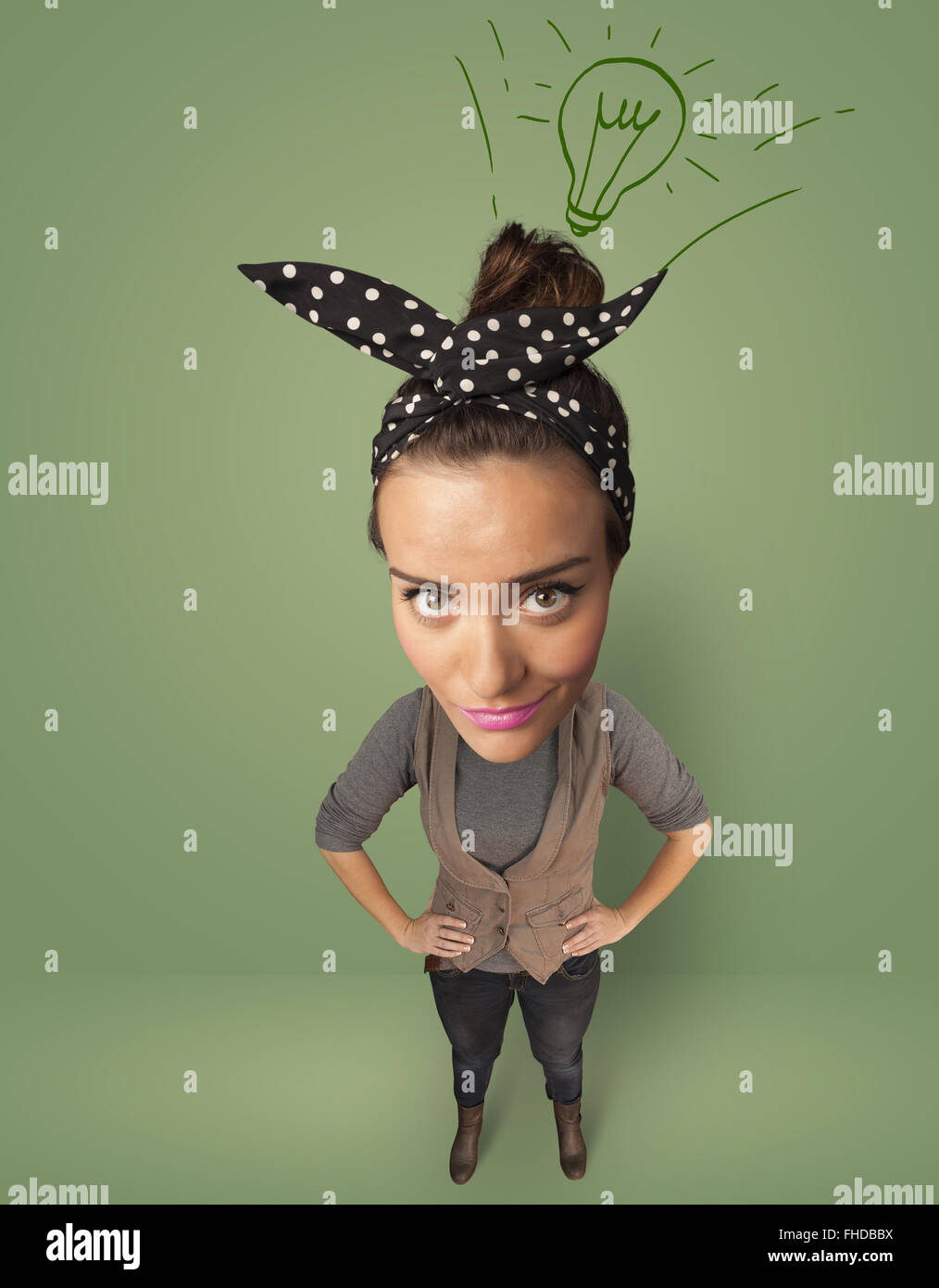Big head person with idea bulb Stock Photo - Alamy