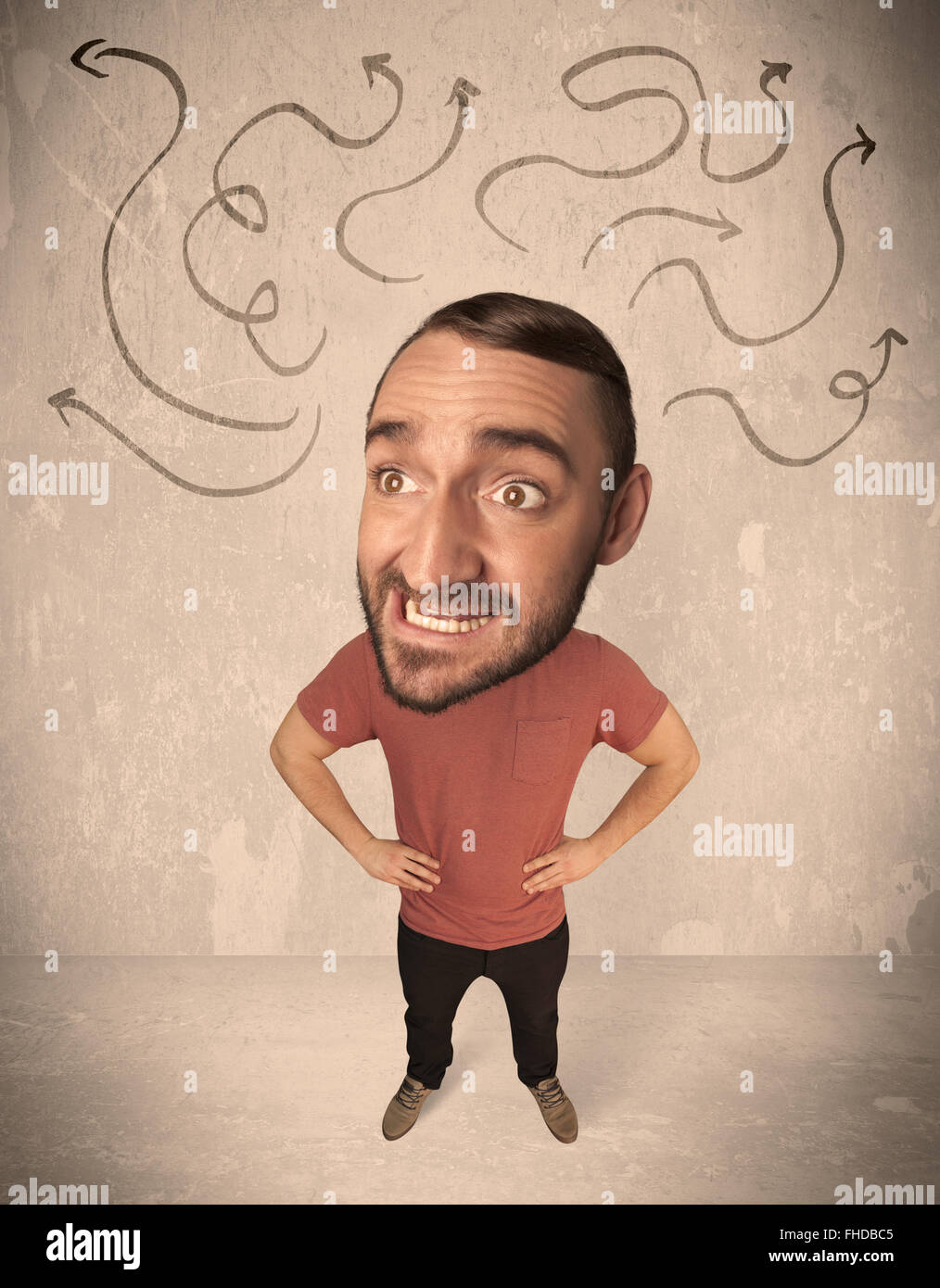 Big head person with arrows Stock Photo - Alamy