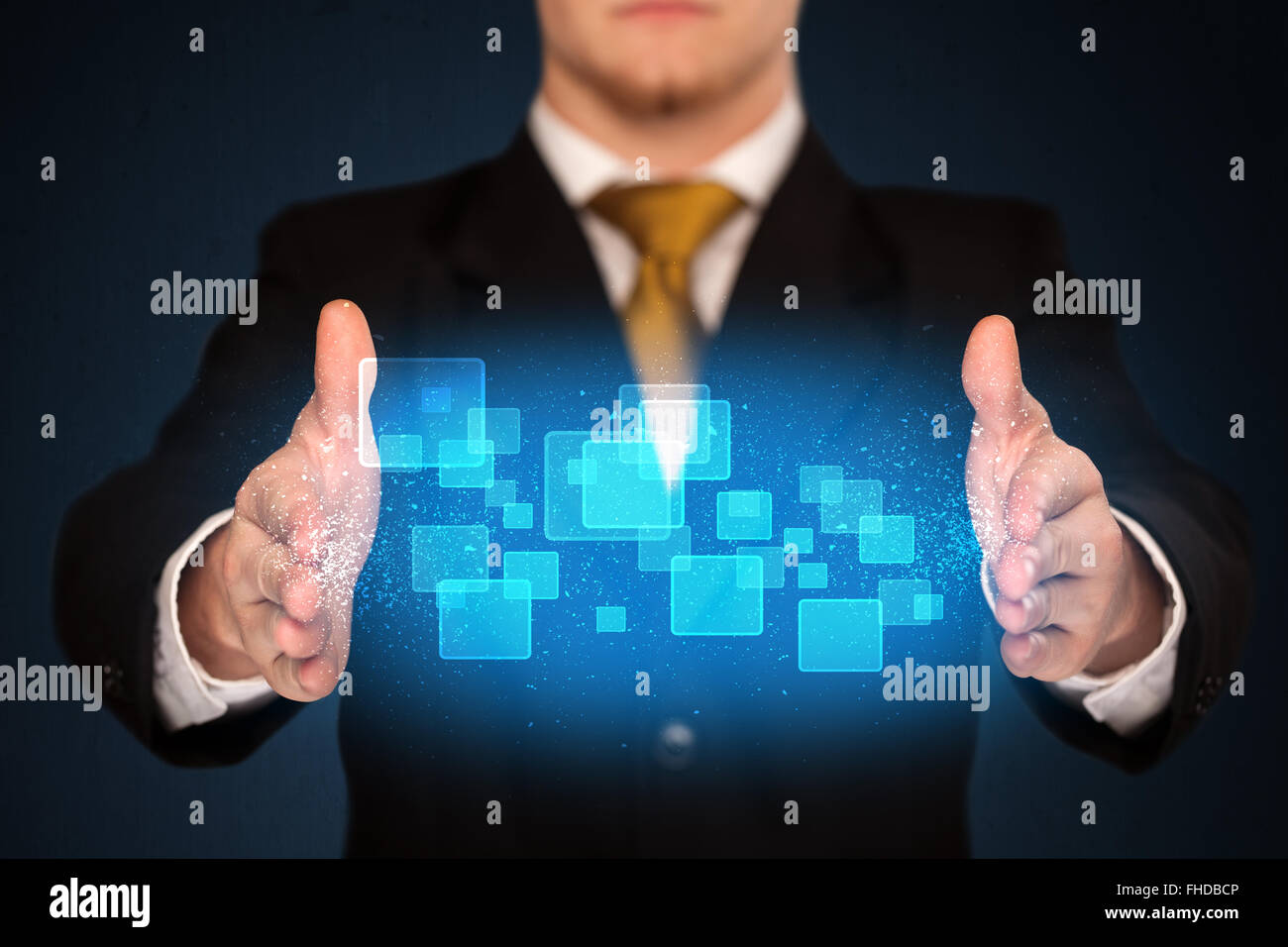 man holding abstract icons Stock Photo - Alamy