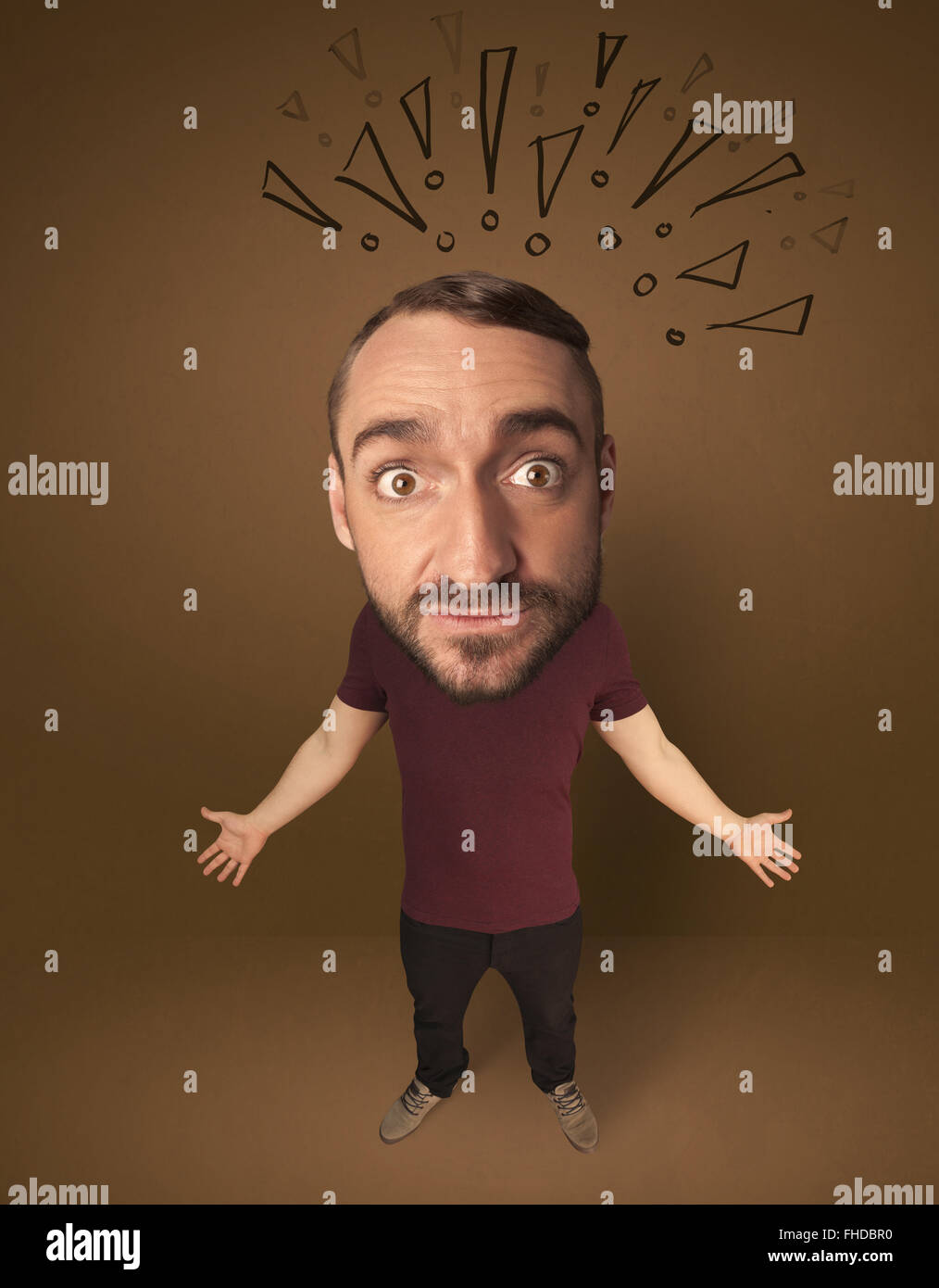 Big head person with social exclamation marks Stock Photo - Alamy