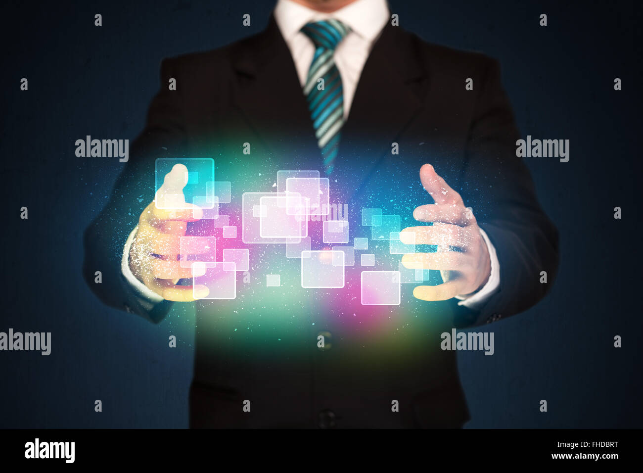 man holding abstract icons Stock Photo - Alamy