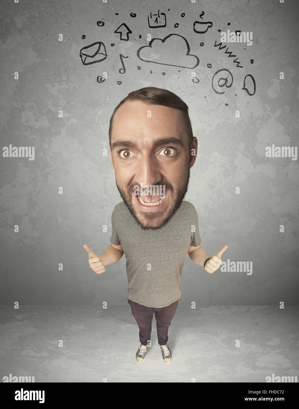 Big head person with social media marks Stock Photo - Alamy