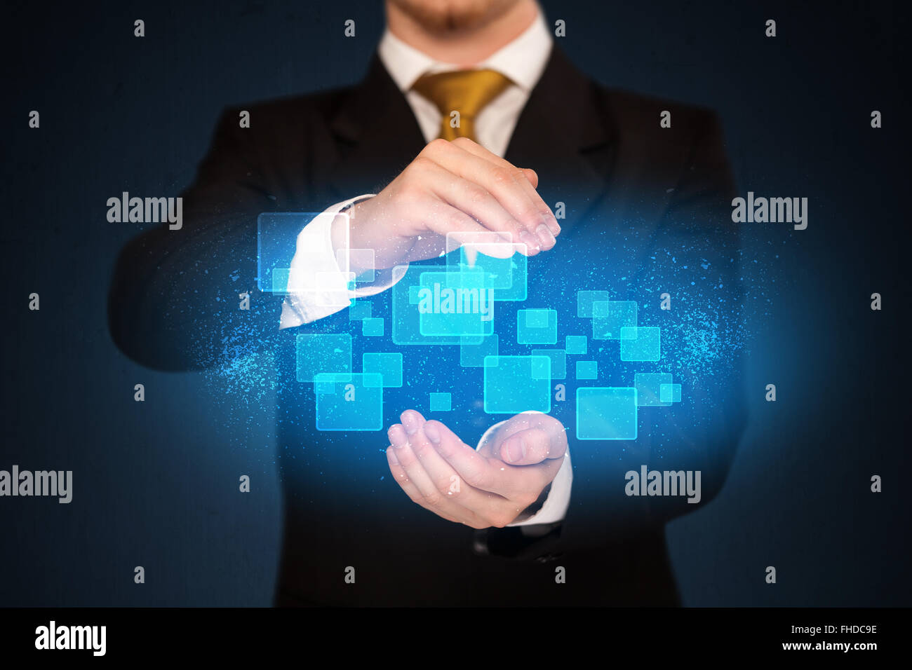 man holding abstract icons Stock Photo - Alamy