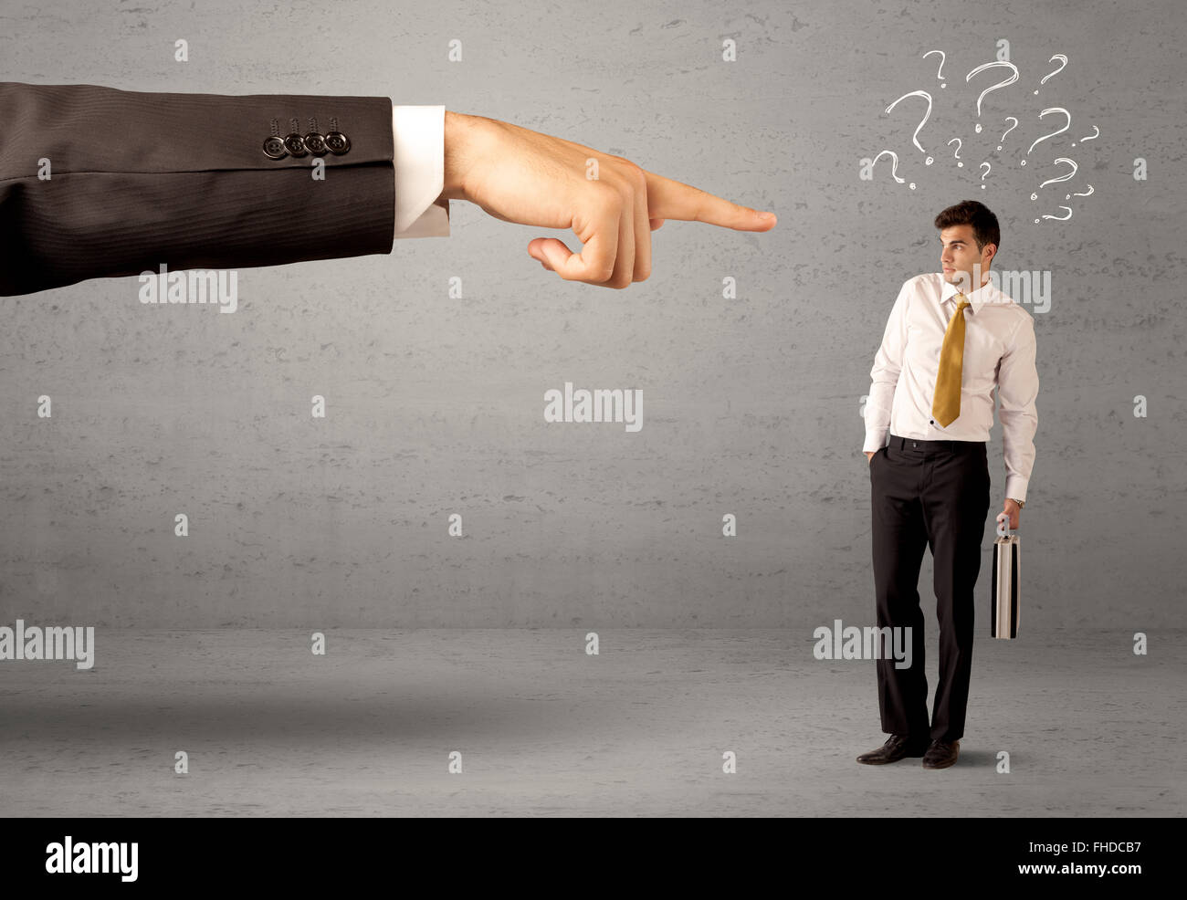 Confused employee getting order from boss Stock Photo - Alamy