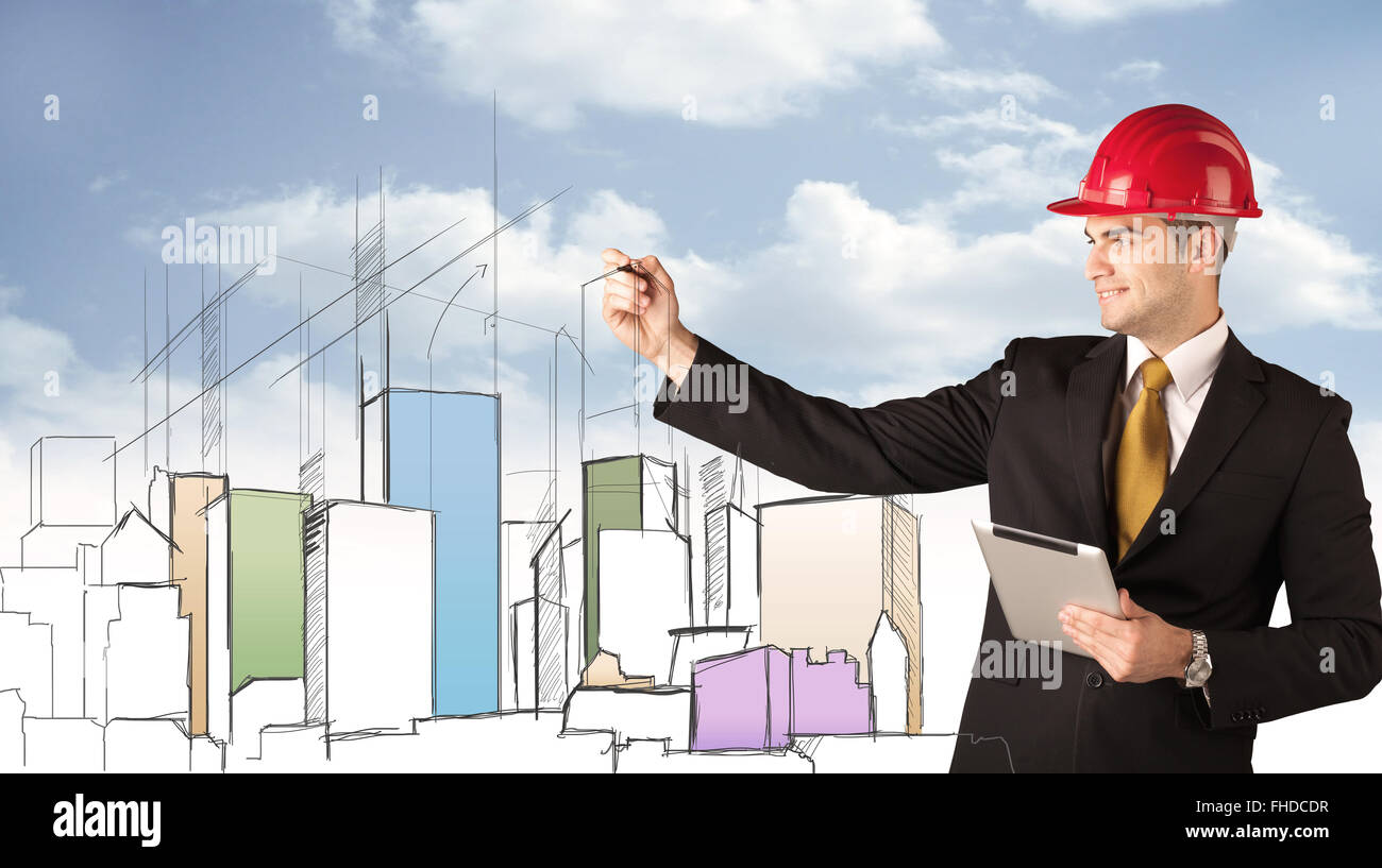 Construction worker planning a city sight Stock Photo - Alamy