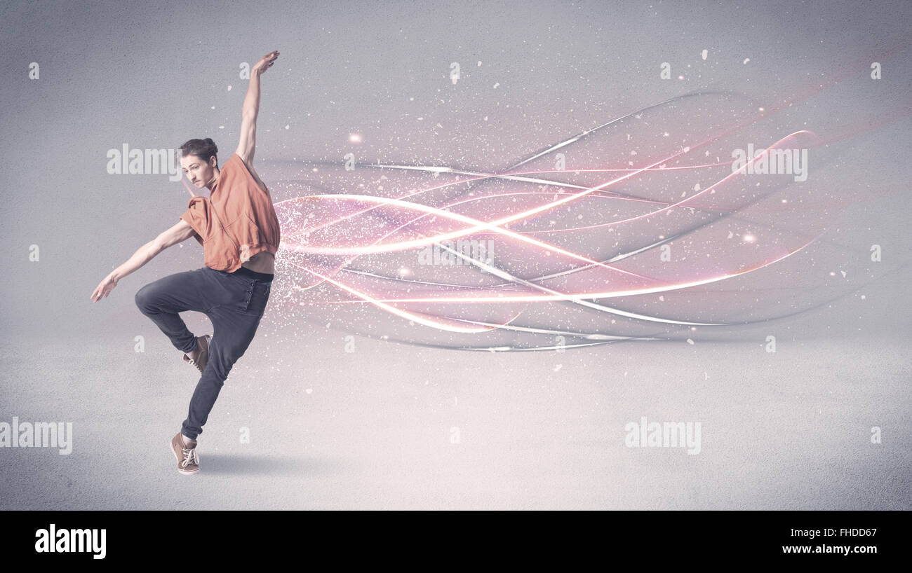 Funky urban dancer with glowing lines Stock Photo - Alamy