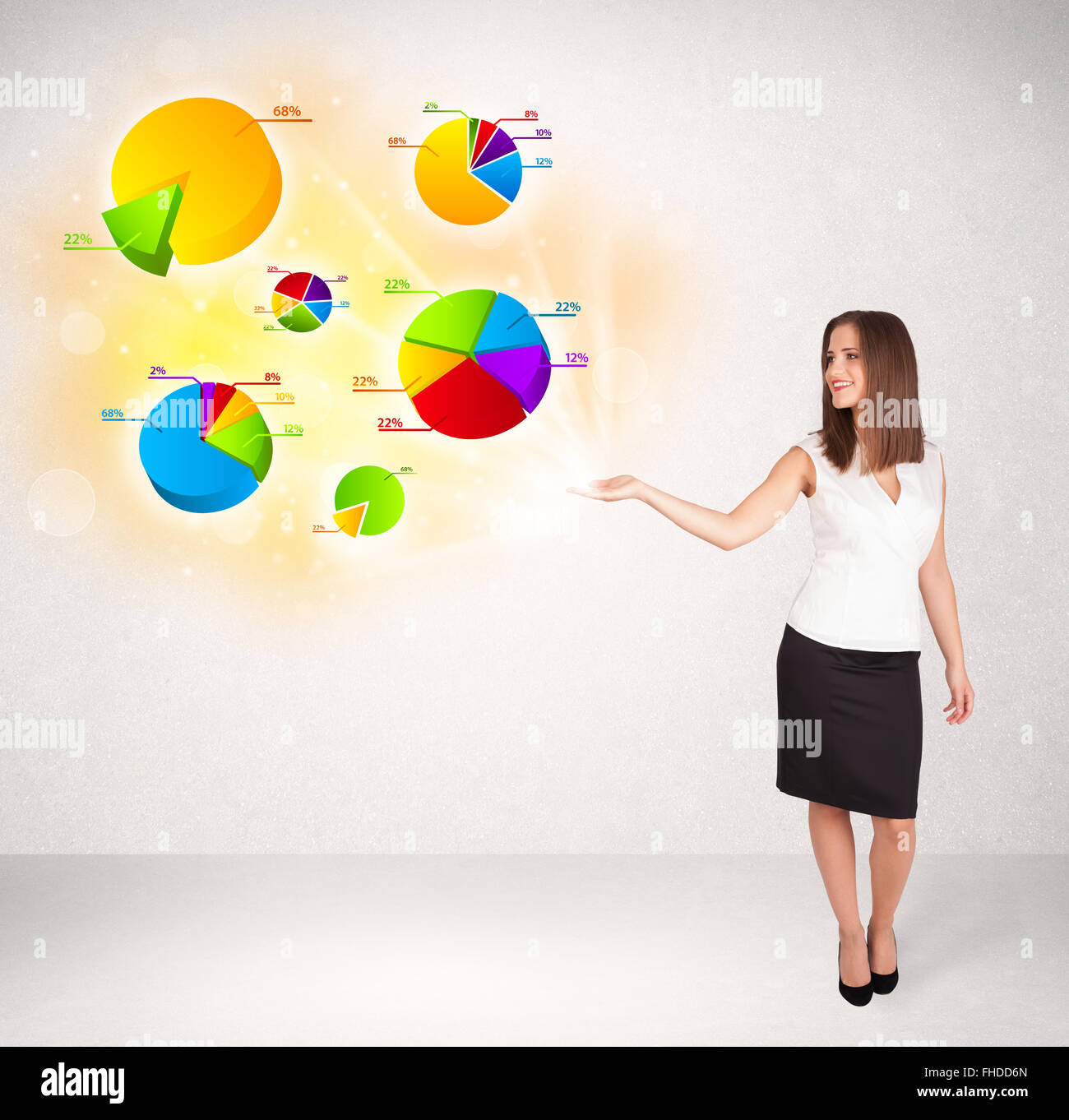 Business woman with colorful graphs and charts Stock Photo - Alamy