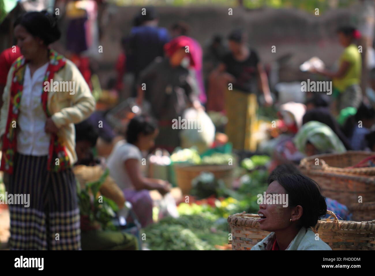 local burmese are in the morning fresh market in Bagan,Myanmar Stock ...