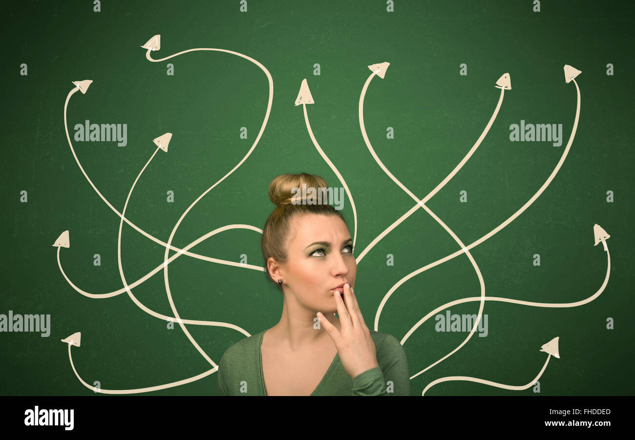 Beautiful girl thinking a solution Stock Photo - Alamy