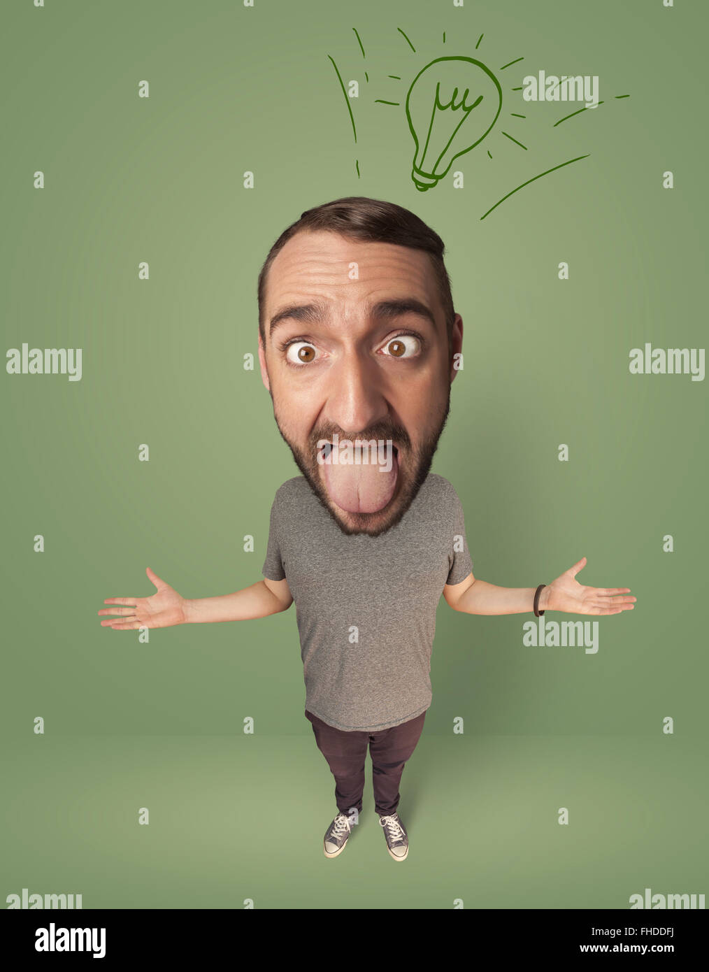 Big head person with idea bulb Stock Photo - Alamy