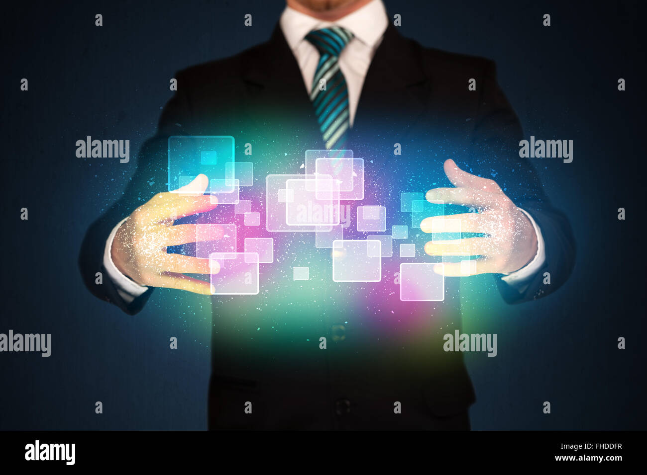 man holding abstract icons Stock Photo - Alamy