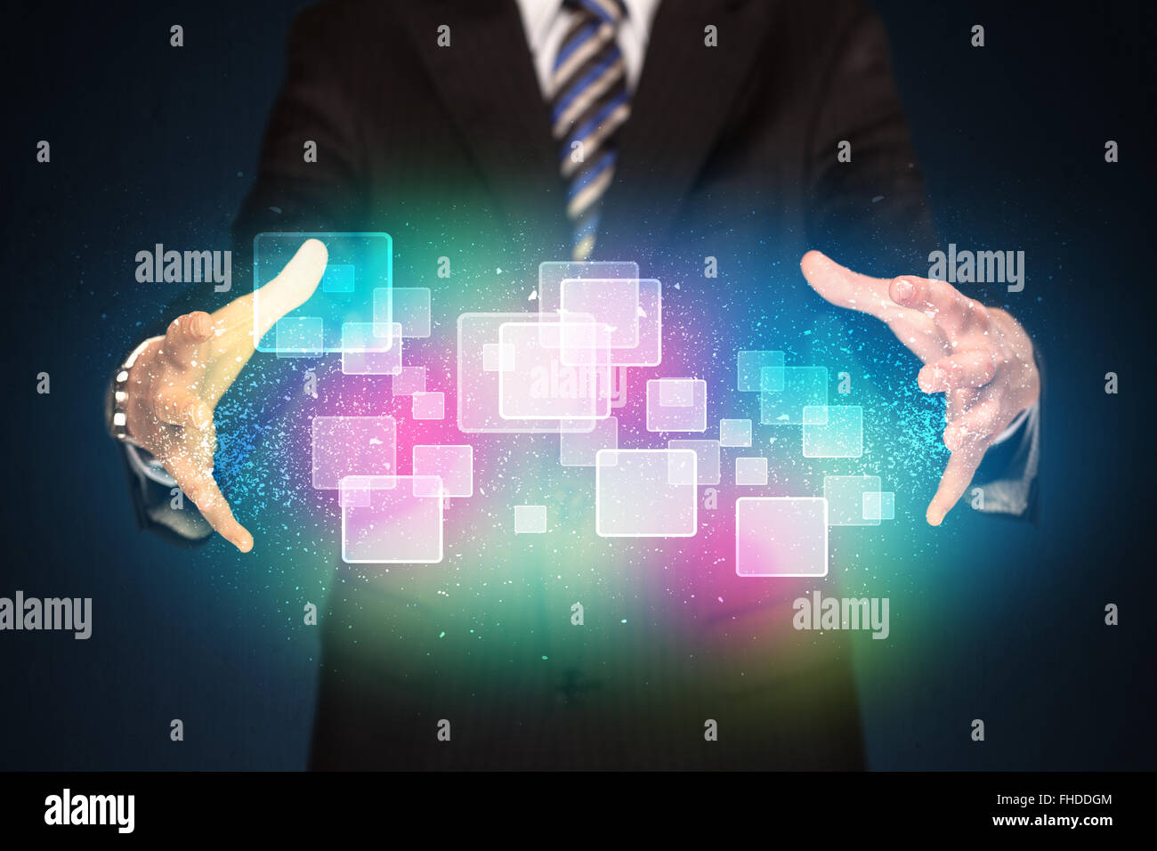 man holding abstract icons Stock Photo - Alamy