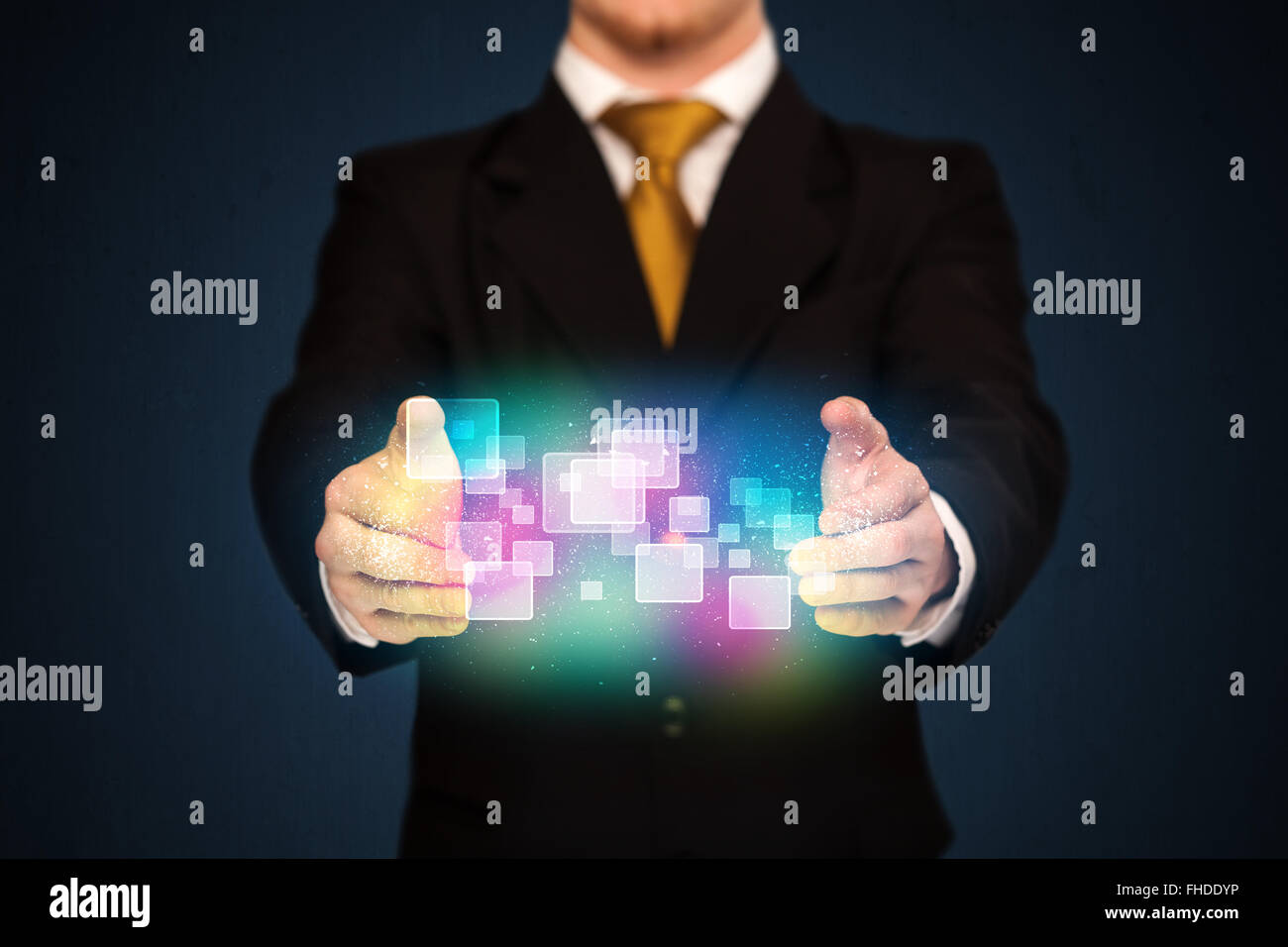 man holding abstract icons Stock Photo - Alamy