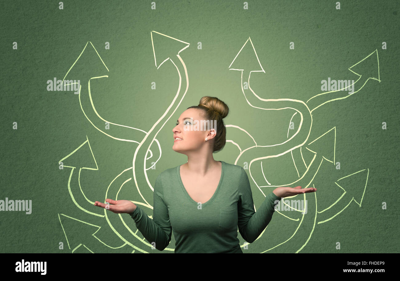 Beautiful girl thinking a solution Stock Photo - Alamy