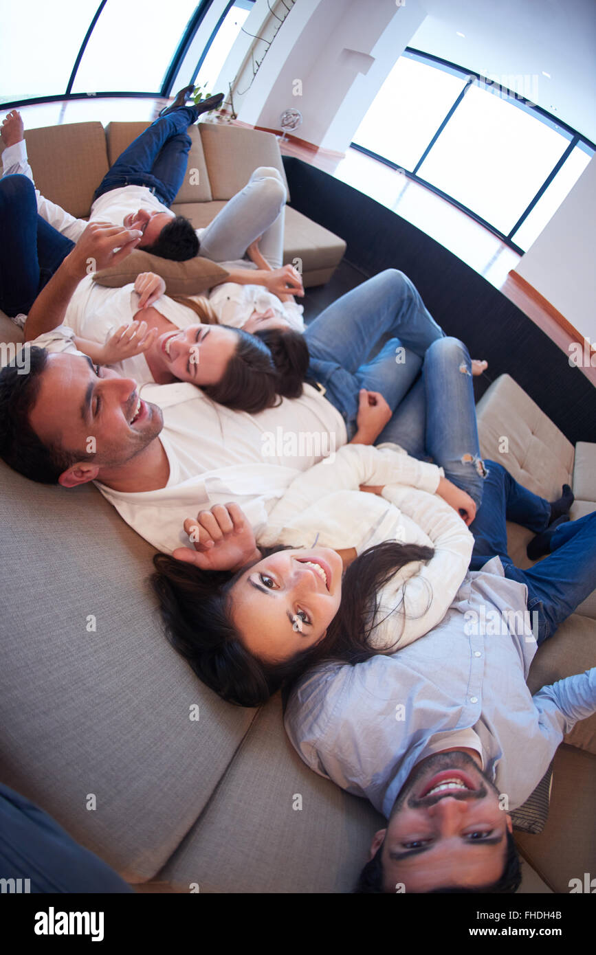 friends group get relaxed at home Stock Photo - Alamy