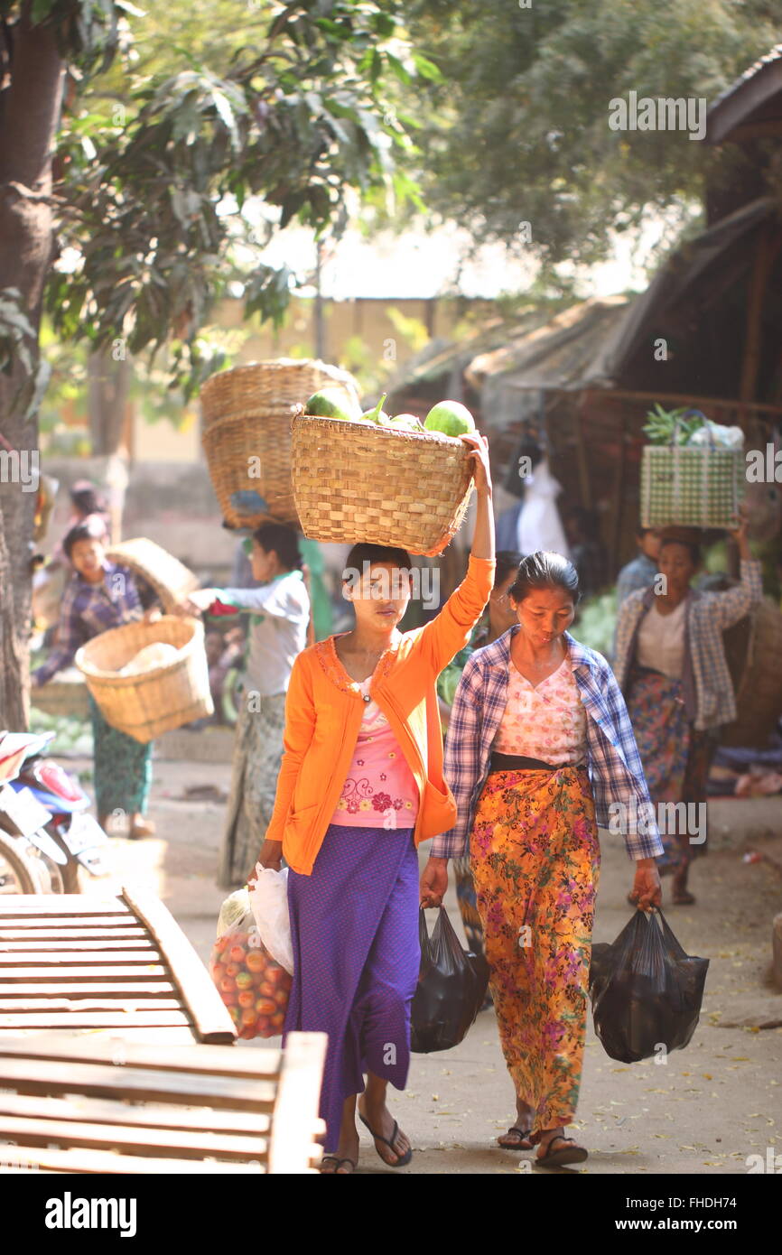 local burmese are in the morning fresh market in Bagan,Myanmar Stock ...