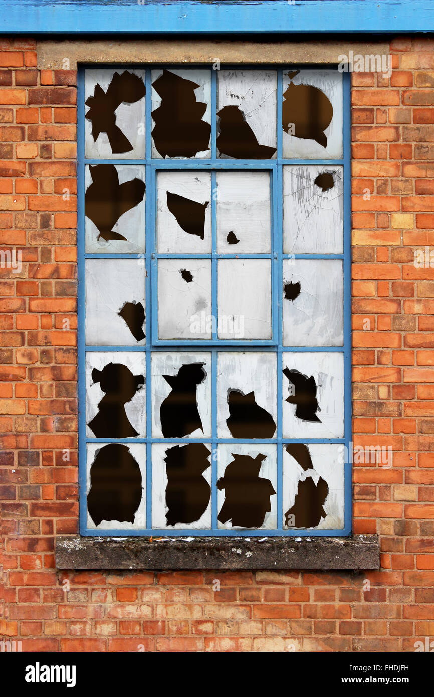 Old Factory Window with Broken Glass Stock Photo - Alamy