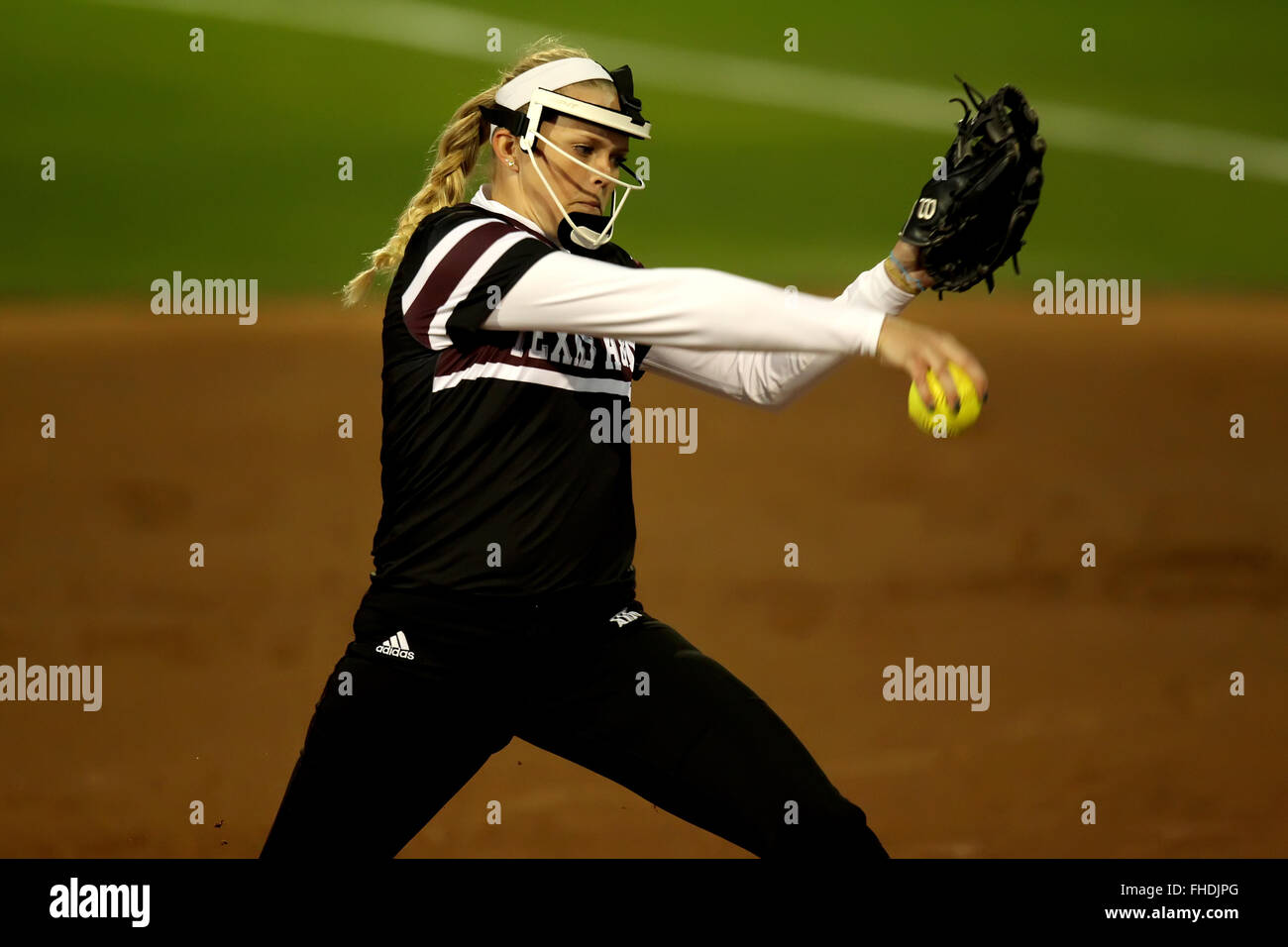 Houston, TX, USA. 24th Feb, 2016. Texas A&M Aggies pitcher Samantha ...