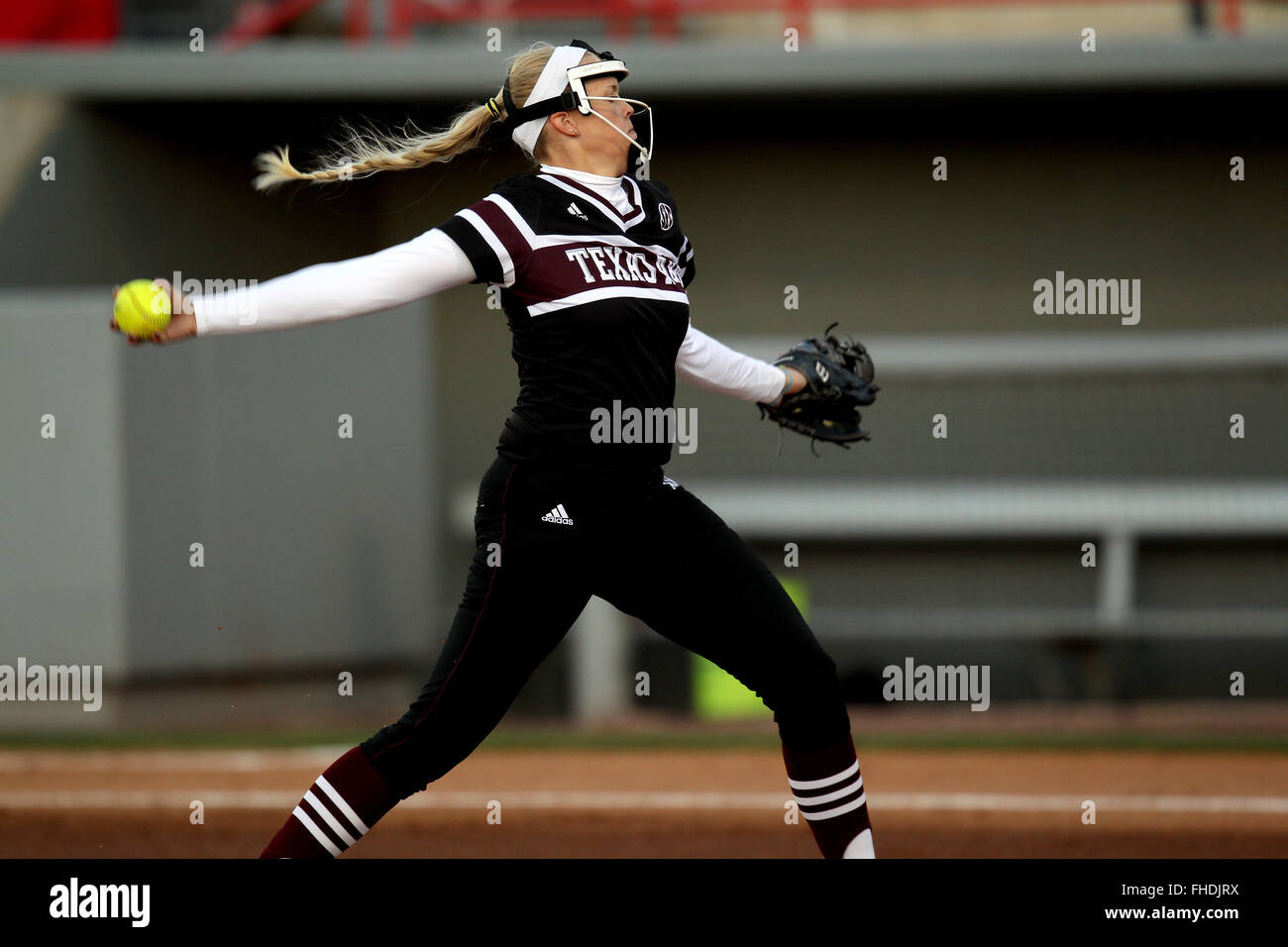 Houston, TX, USA. 24th Feb, 2016. Texas A&M Aggies pitcher Samantha ...